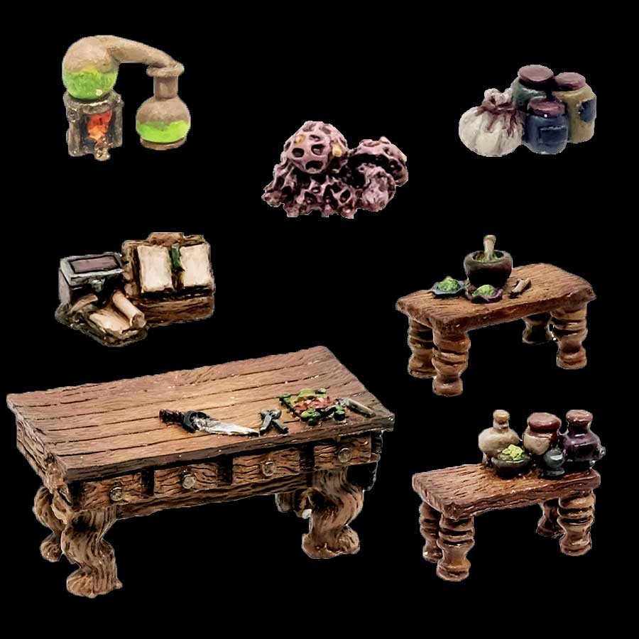 Poisoner's Bench and Accessories (Painted) – Dwarven Forge