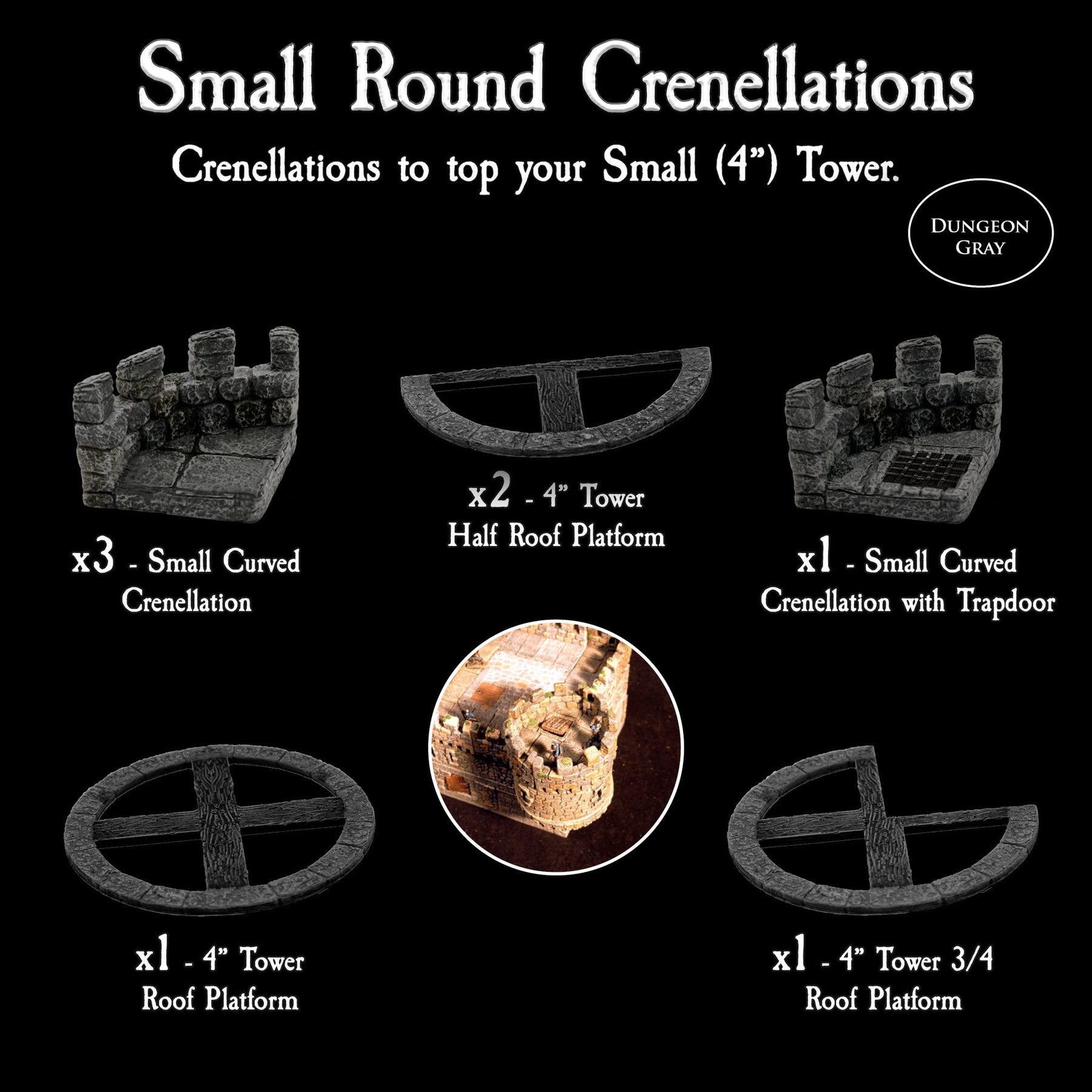 Small Round Crenellations (Unpainted) – Dwarven Forge